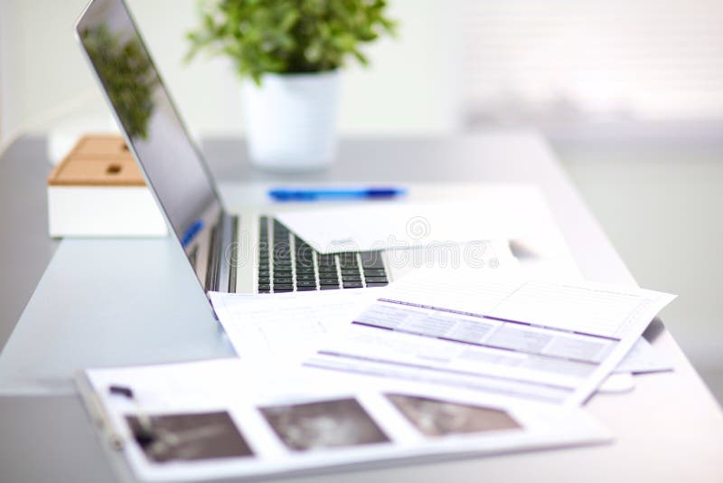 Designer Working Place at Home with Computer Stock Image - Image of ...