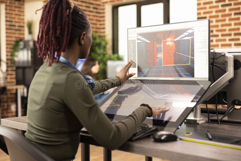 Designer Working on Video and 3d Models Stock Image - Image of office ...