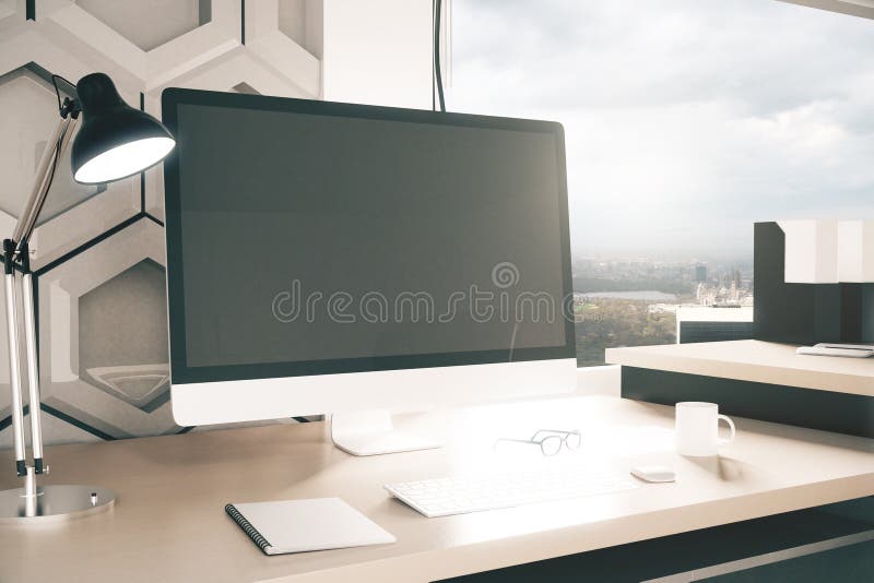 Designer Workplace with Computer Monitor Stock Illustration ...