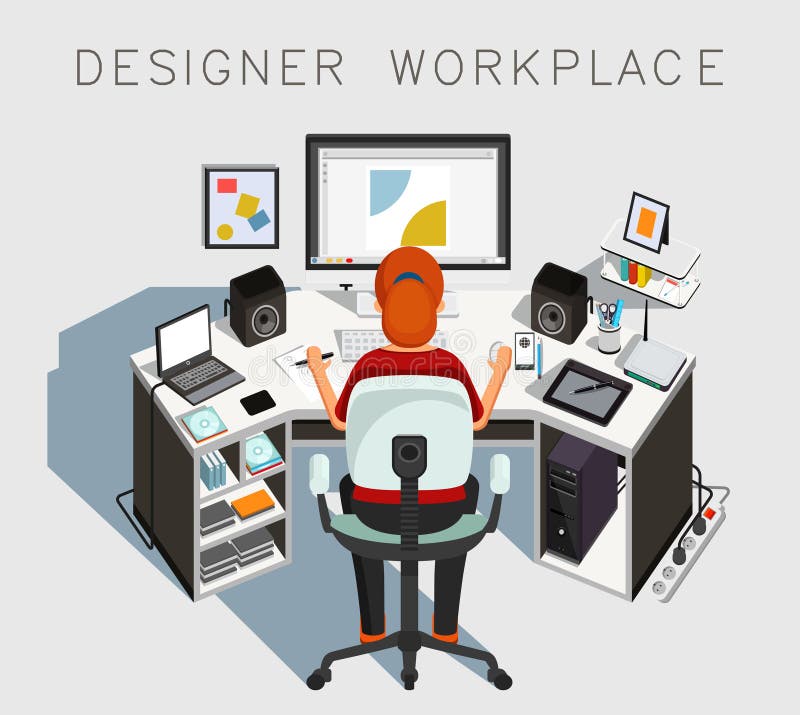 Designer Workplace. Designer at Work Stock Vector - Illustration of ...