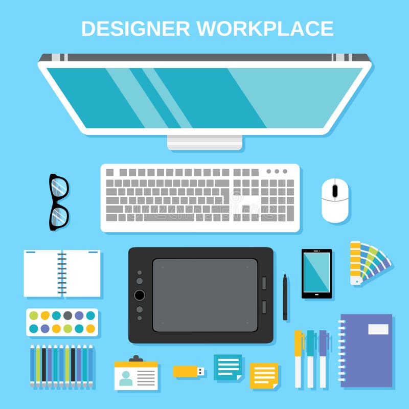 Graphic Designer Workspace Concept Stock Vector - Illustration of ...