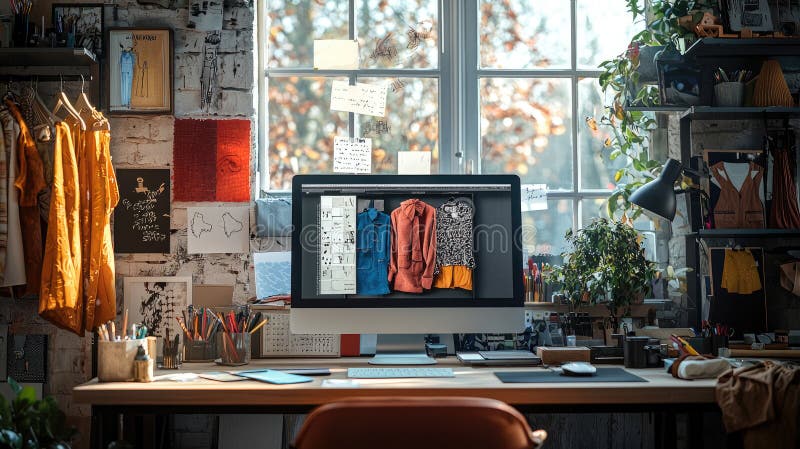 Designer Workspace with Clothing Design Software on Desktop in Creative ...