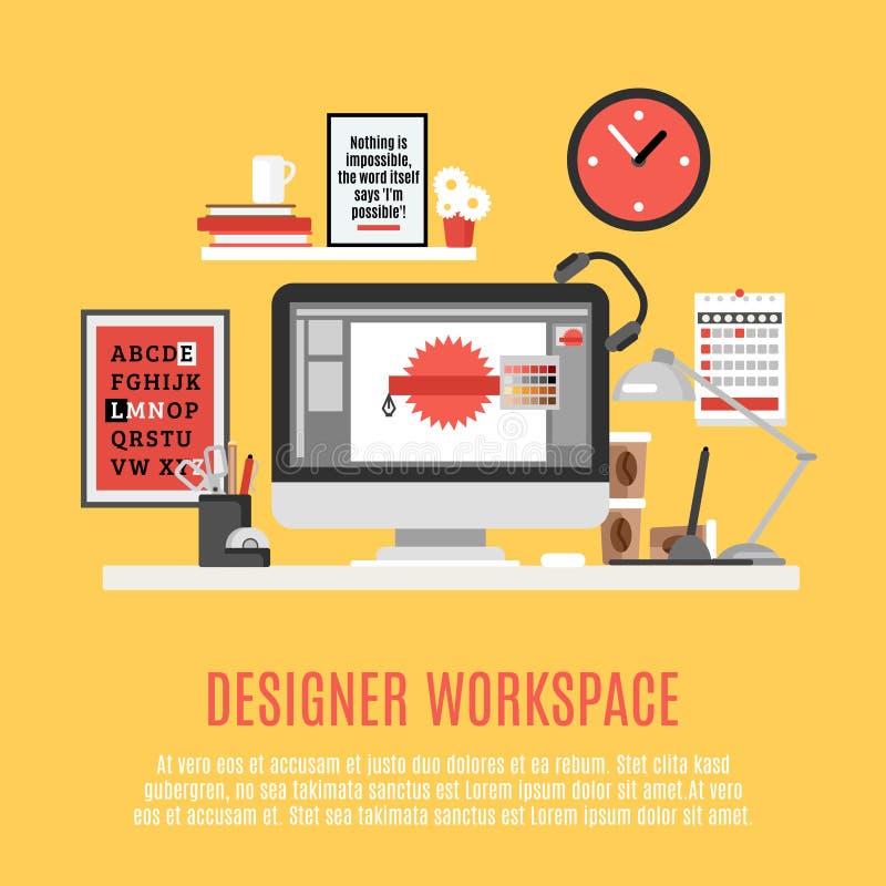 Designer Workspace Concept stock vector. Illustration of monitor ...