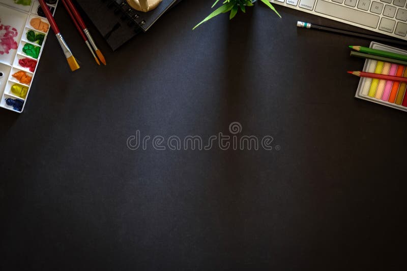 Conceptual Image of Artist Graphic Designer Workplace Dark Surface ...
