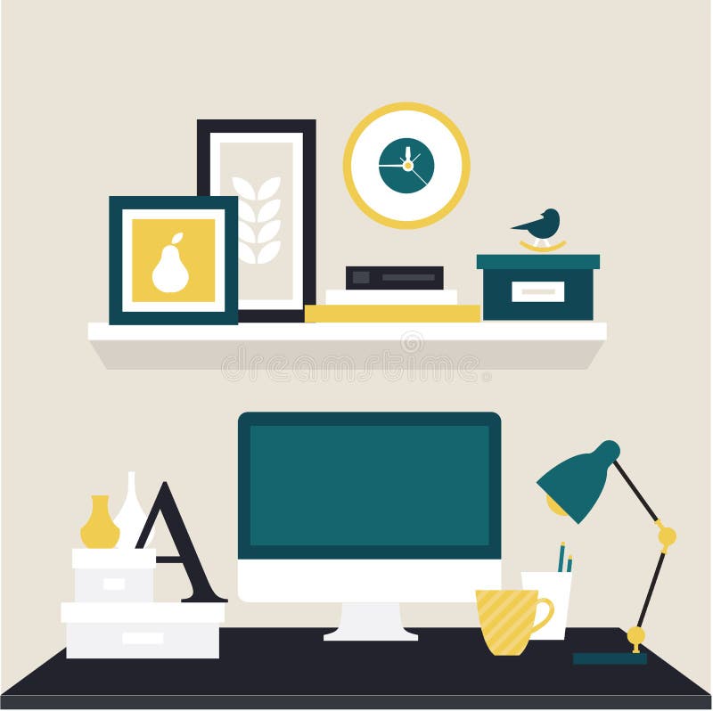 Designer Workspace Line Style Illustration Stock Vector - Illustration ...