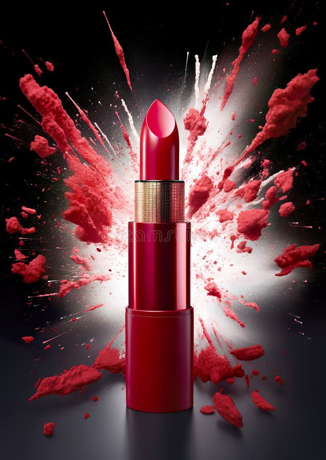 Passionate Red Lipstick in the Red Powder Explosion. the Effect of ...