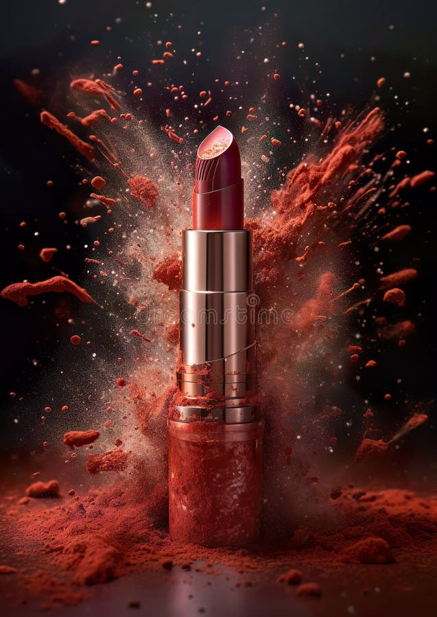 Passionate Red Lipstick in the Red Powder Explosion. the Effect of ...