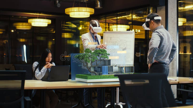 Designers Create Design of Hi-tech House in VR Stock Illustration ...