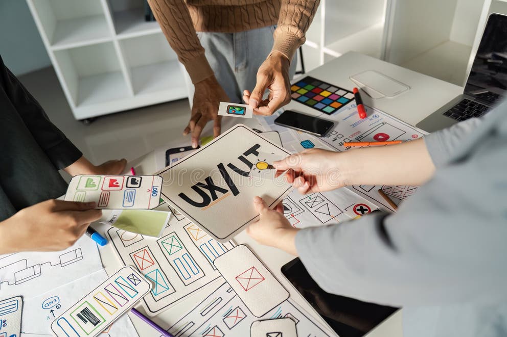 Creative UX UI Design Brainstorming Session with Designers Collaborating on Innovative Ideas and ...