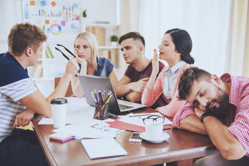 Designers Have Boring Conversation in Studio. Stock Image - Image of ...