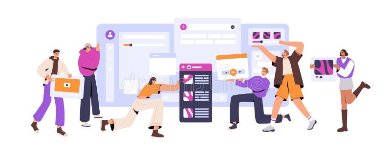 Designers Team Creates Web App Interface Together. Concept of Teamwork ...