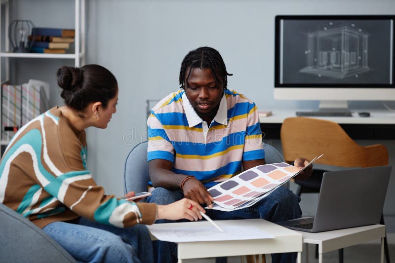 Professional Designer Examining Samples of Textile Stock Image - Image ...