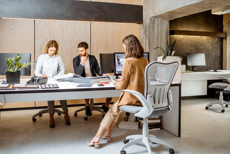 Two Interior Designers Working in the Office Stock Image - Image of ...