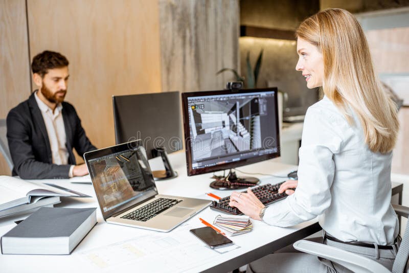 Designers Working on the Computers in the Office Stock Photo - Image of ...