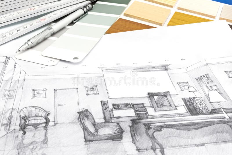 Designers Workplace with Sketch and Drawing Tools Stock Image - Image ...