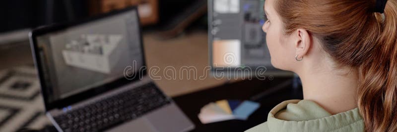 Designing Digital Architectural Models on Computer Monitors Stock Image ...