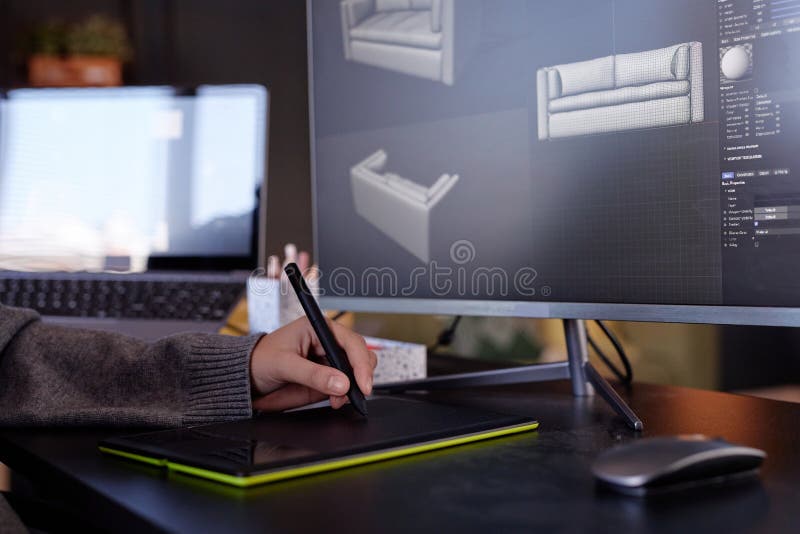 Designing Digital Models with Graphic Tablet in Studio Stock ...