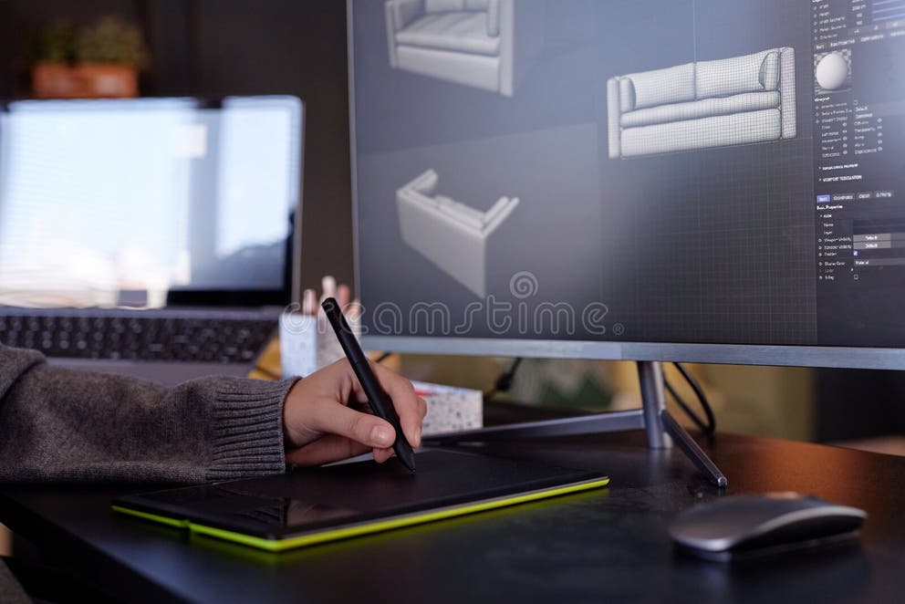 Designing Digital Models with Graphic Tablet in Studio Stock ...