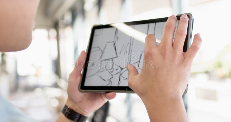 Designing Interior Layout, Person Using Tablet To Create Digital Sketches, at Office Stock ...