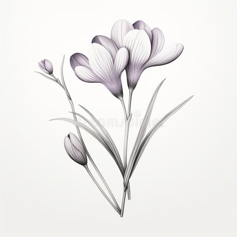 Designing a Monochrome Crocus with Long Stem on White Background Stock ...