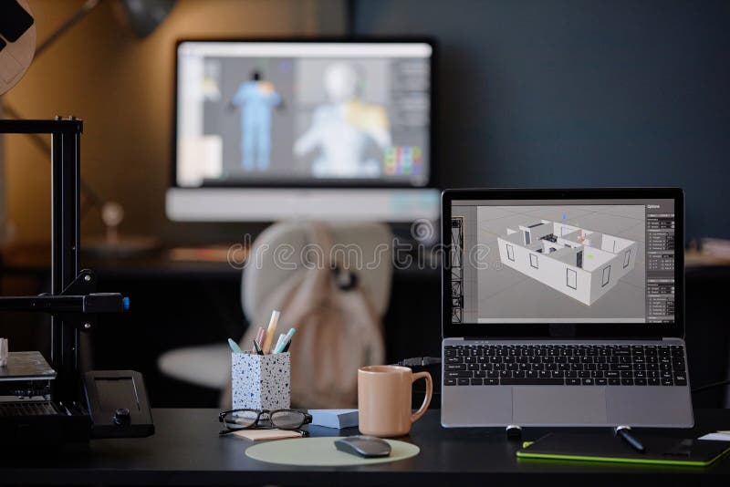 Designing Office Workspace with Modern Technology Stock Image - Image ...