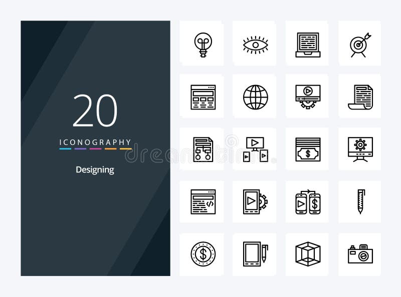 20 Designing Outline Icon for Presentation Stock Vector - Illustration ...