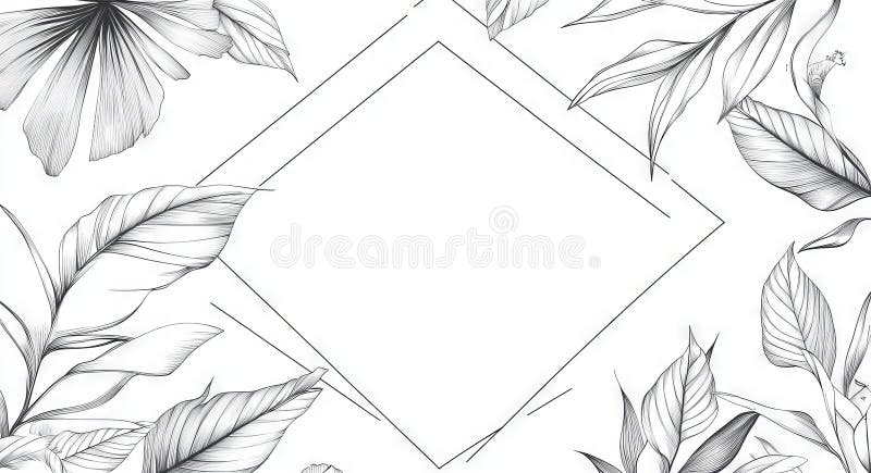 Designing a Tropical Frame Using Line Art Leaves for Invitations and ...