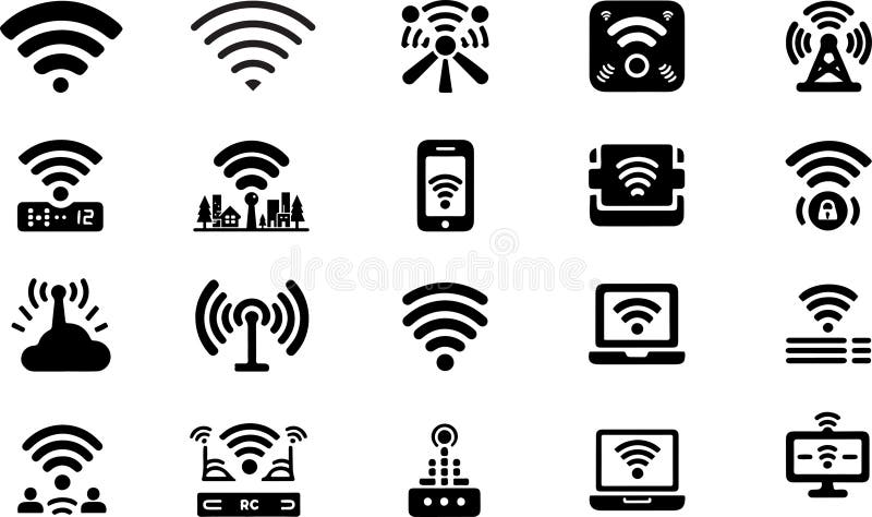 Create a WIFI Set Icon with Silhouettes White Background Stock Vector ...