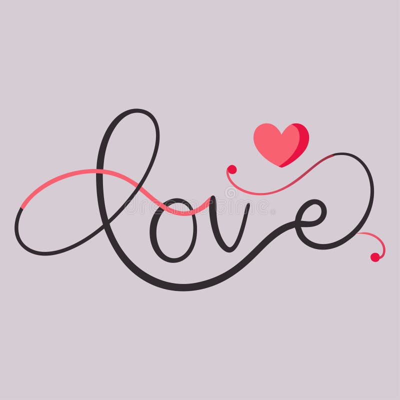Love Calligraphy with Heart, Elegant Modern Design, Romantic Greeting ...