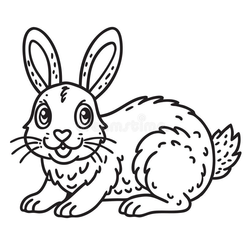 Cartoon Rabbit Line Art Illustration, Black and White, Perfect for ...