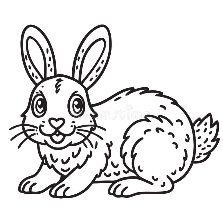 Cartoon Rabbit Line Art Illustration, Black and White, Perfect for ...