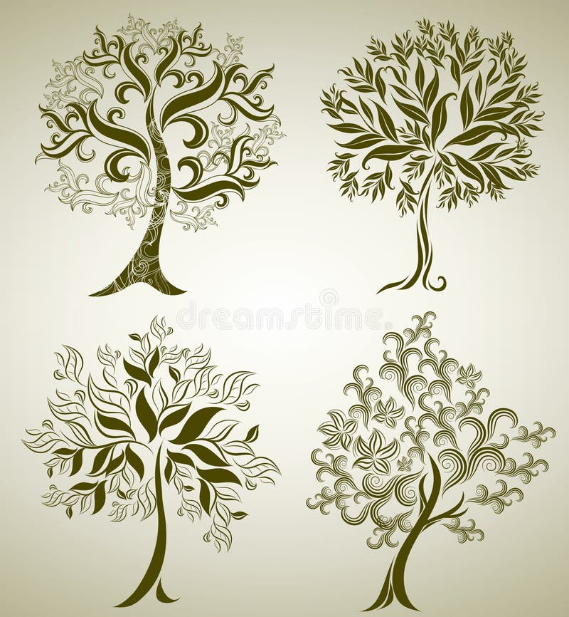 Designs with Decorative Tree from Leafs Stock Vector - Illustration of ...