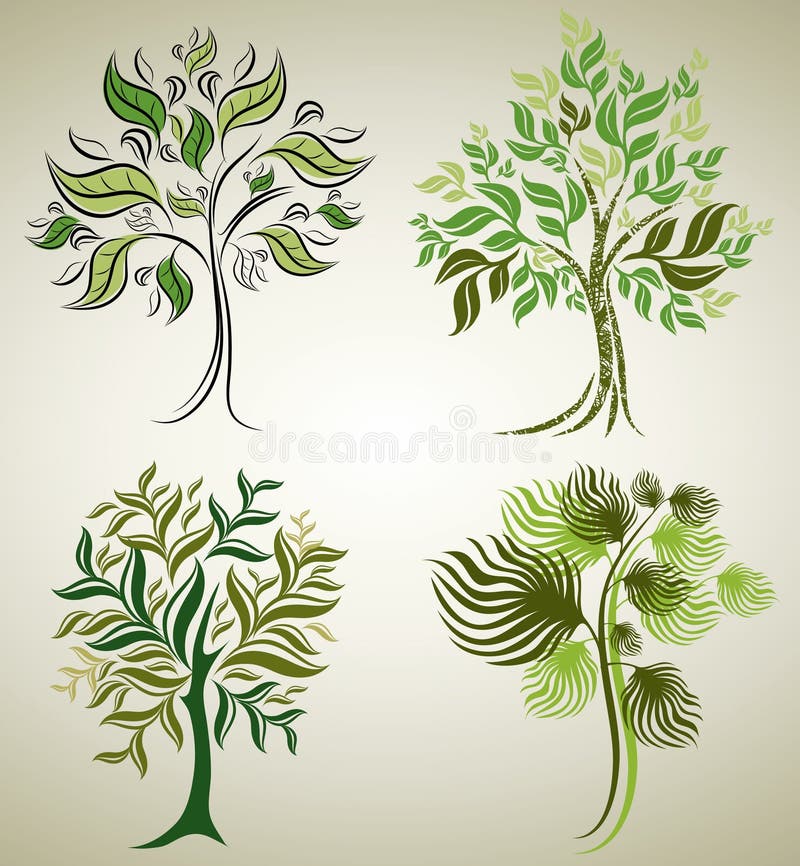 Designs with Decorative Tree from Leafs Stock Vector - Illustration of ...