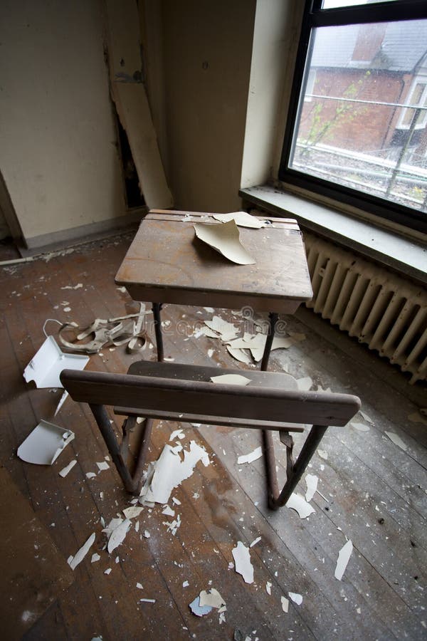 Old Desk In An Abandoned Hall Stock Photo - Image of indoor, dirty ...