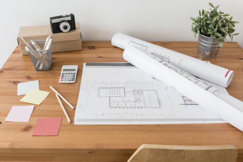Messy Desk with Architect S Plans Stock Image - Image of creative, room ...