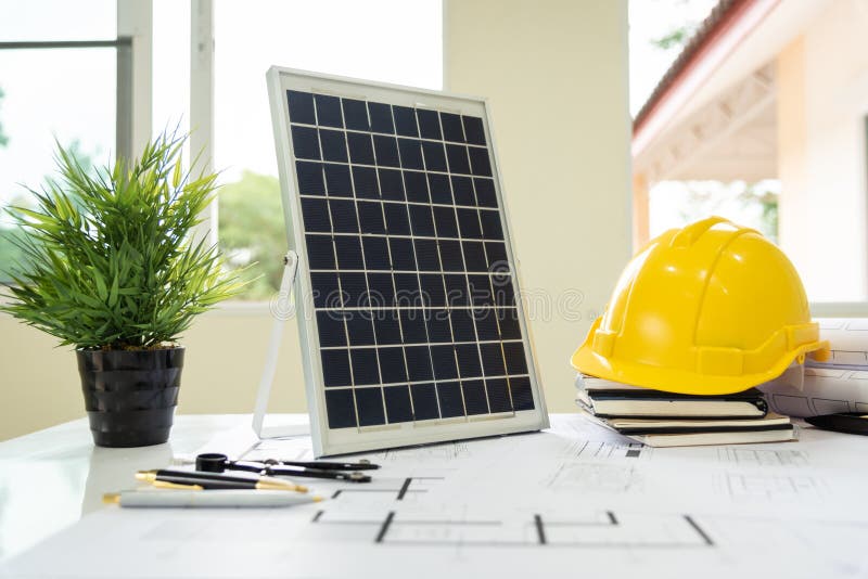 Desk of Architects Solar Energy Powered Home Green for Reduce Global ...