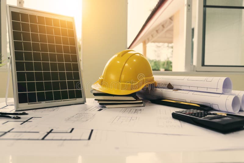 Desk of Architects Solar Energy Powered Home Green for Reduce Global ...