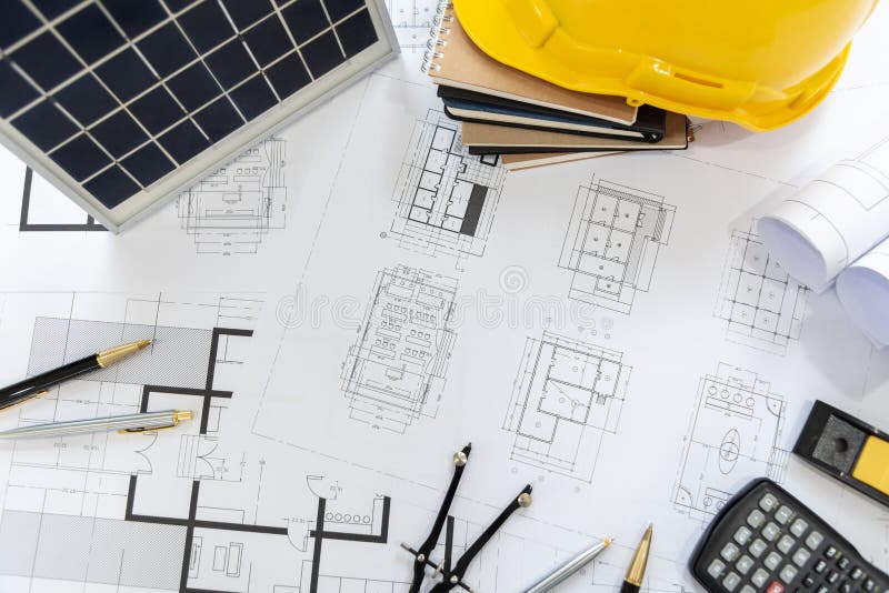 Desk of Architects Solar Energy Powered Home Green for Reduce Global ...