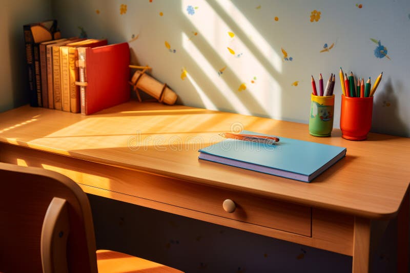 Desk with Book, Pencils, and Cup on it. Generative AI Stock ...