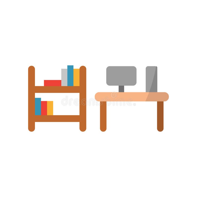 Desk and Book Self Set Icon Vector Stock Vector - Illustration of dream ...
