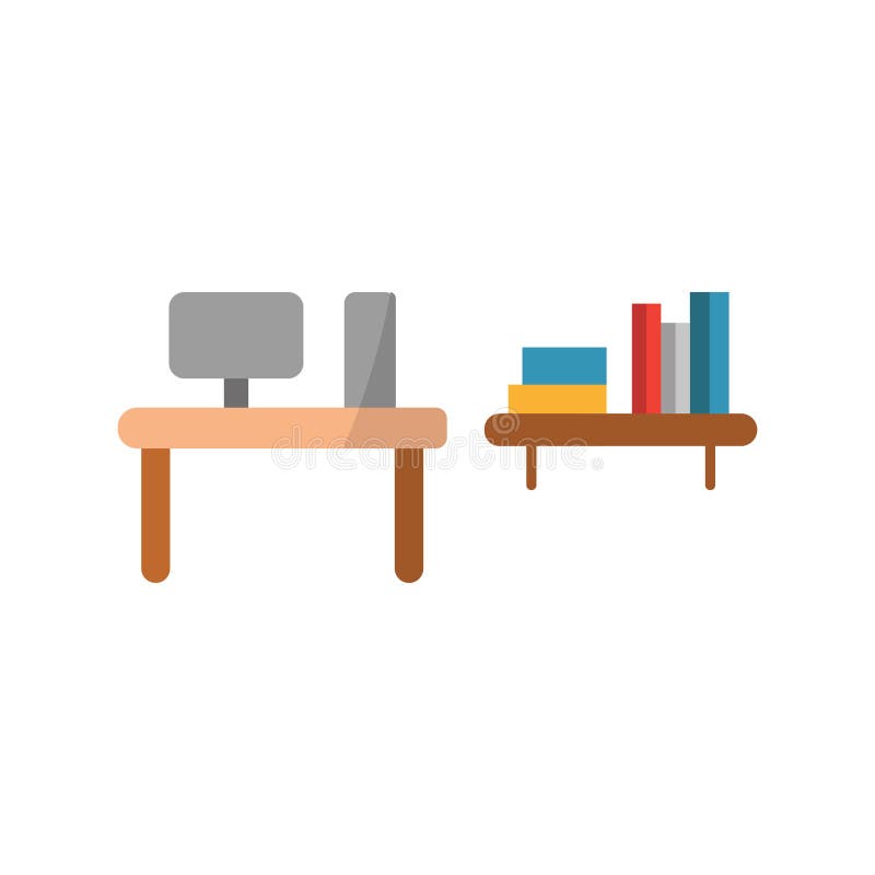 Desk and Book Self Set Icon Vector Stock Vector - Illustration of ...
