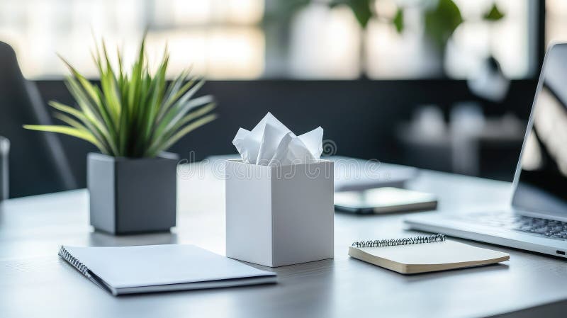 Desk box of tissues stock illustration. Illustration of laptop - 375604738