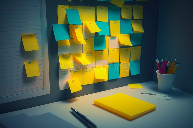 Desk with Bunch of Sticky Notes and Pen on Top of it. Generative AI ...