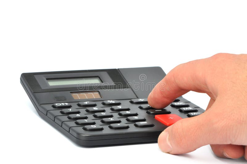 Desk Calculator with Male Hand Closeup Stock Photo - Image of button ...