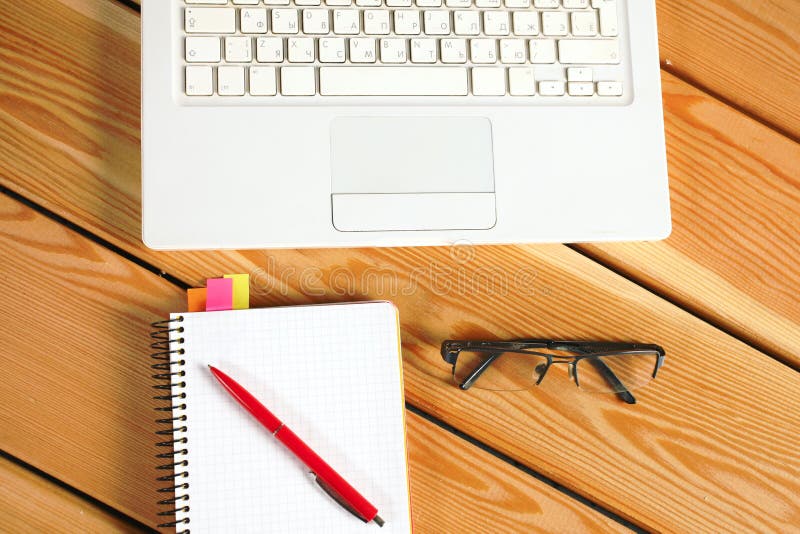 Desk with a Calculator Office Table with Notepad. View from Above with ...