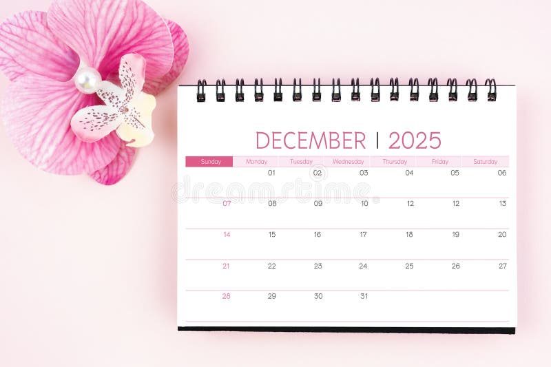 Desk Calendar for December 2025 with Pink Orchid Stock Image - Image of ...