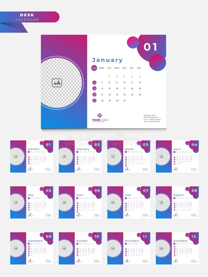 Desk Calendar Layout, Complete Set of 12 Months Planner with Abs Stock ...