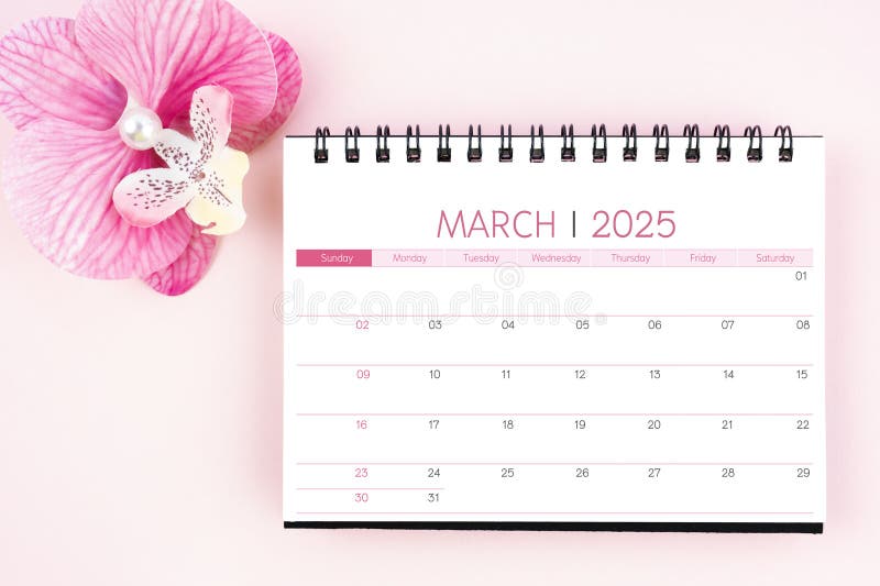 Desk Calendar for March 2025 with Pink Orchid Stock Photo - Image of ...