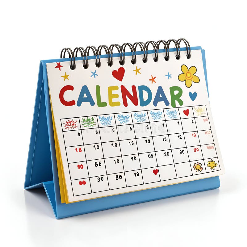 Desk Calendar with Marked Dates 3D Cartoon Style Isolated on White ...