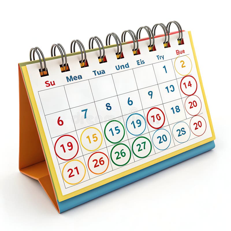 Desk Calendar with Marked Dates, 3D Cartoon Style, Isolated on White ...